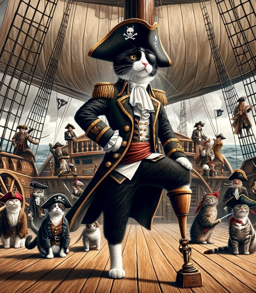 Captain Whiskers and His Crew - Original Pirate Tuxedo Cat Art Print- 8 ...