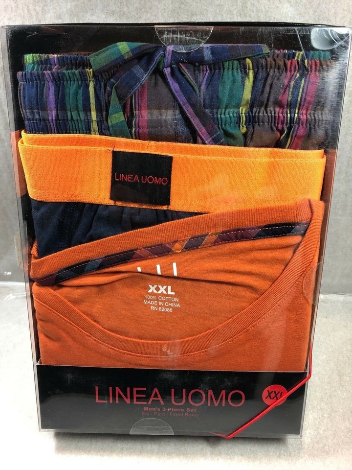 NEW LINEA UOMO MEN'S 3- PIECE SET CREW NECK TEE, LOUNGE PANT, FITTED ...