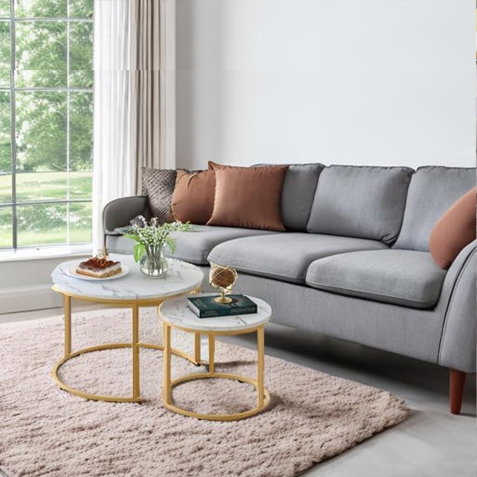 Nesting Coffee Tables Set of 2 Round Stacking Sofa Side Tables for ...