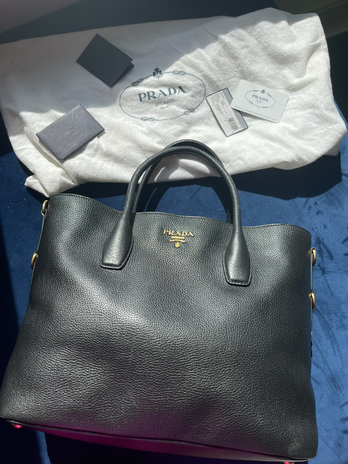 PRADA %100 Genuine Authentic ITALIAN Leather NERO BLA… - Gem