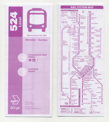 Dallas Area Rapid Transit DART Bus Route 524 Love Field March 26, 2018 ...