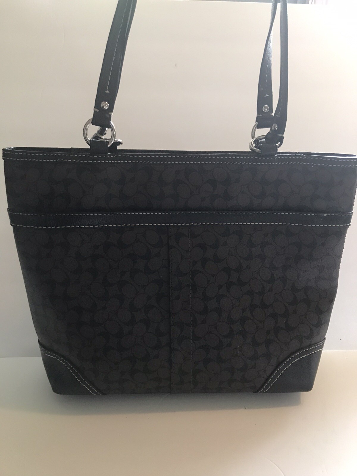 Coach Signature C Leather Heritage Tote Purse Brown & Black F15137 ...