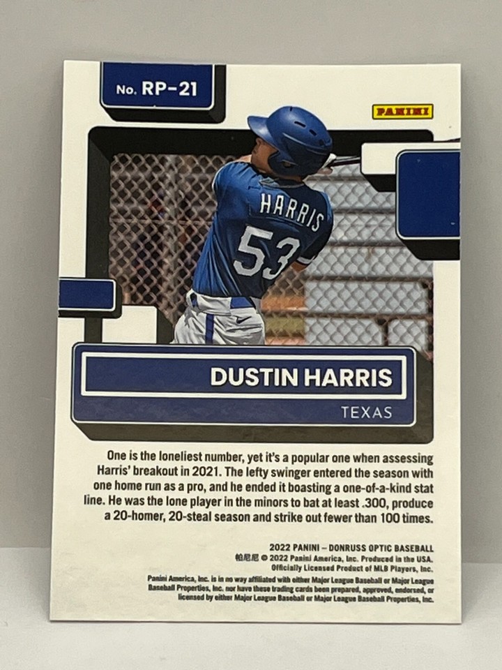 2022 Panini Donruss Optic Baseball Card RP-21 Rated Prospect Dustin ...