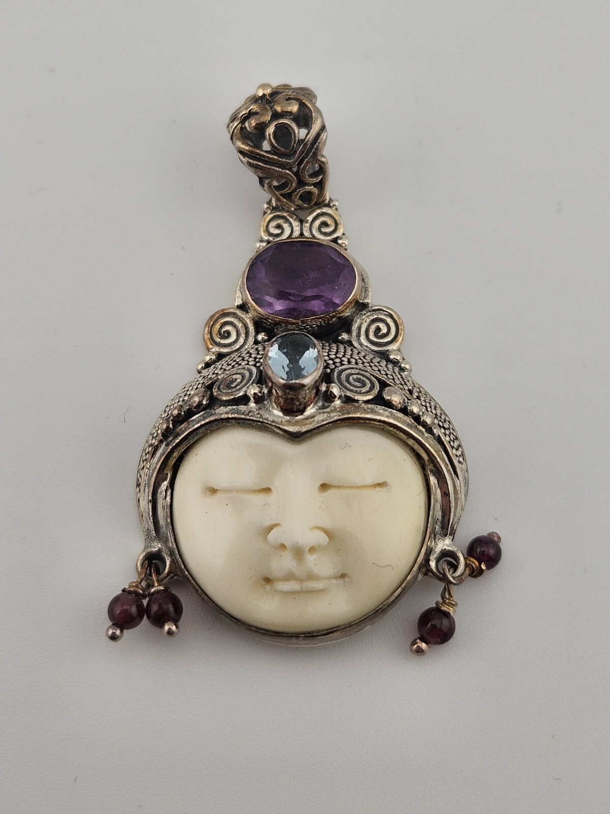 925 Sterling Silver Bali Goddess Carved Face Pendant … - Gem