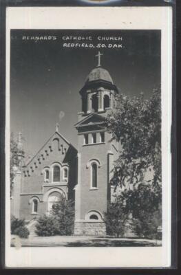 RP Postcard REDFIELD South Dakota Bernard's Catholic Church w/Tall Bell ...