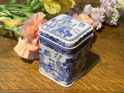 Vintage Blue Willow Pattern Metal Small Tin Canister | eBay UK