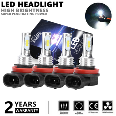 H11+H11 LED Headlight Bulbs Kit High/Low Beam Super Bright 330000LM ...