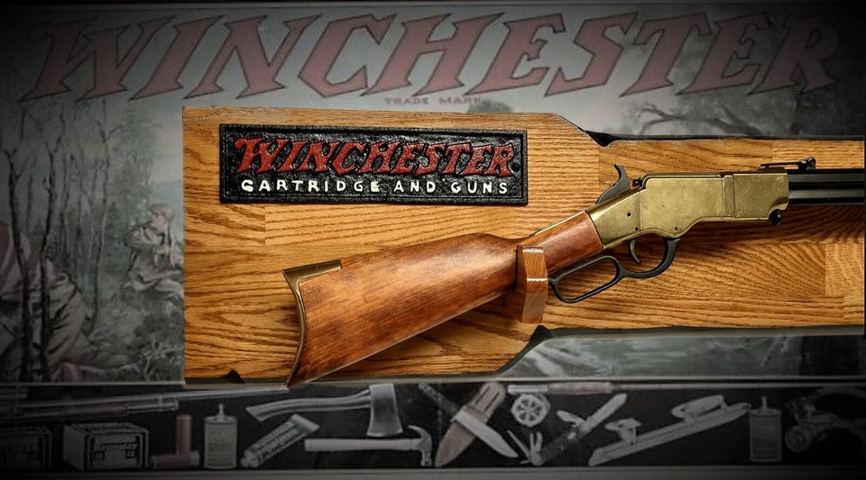 Rustic Lever Action Winchester Rifle Display Faux Live Edge Oak Gun ...