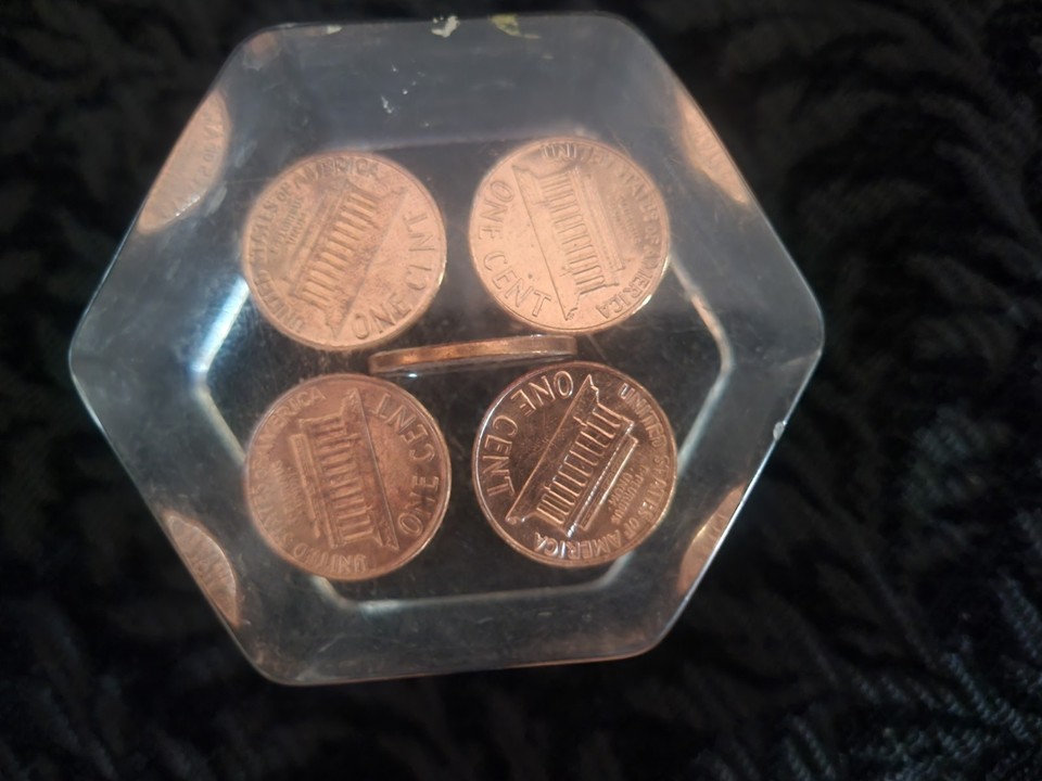 Vintage Lucite Floating Penny Pennies Paperweight | eBay