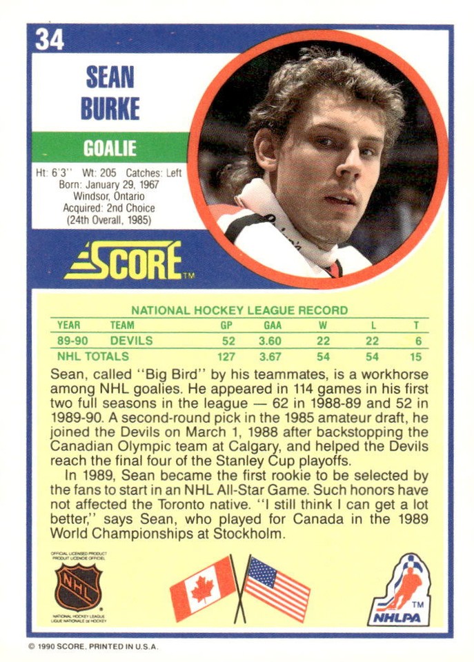1990-91 Score Hottest and Rising Stars #17 Sean Burke | eBay