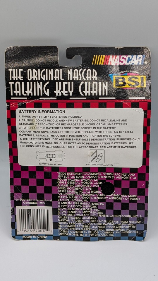 BSI 1998 Nascar Talking Keychain Mark Martin's #6 Valvoline Ford Taurus ...