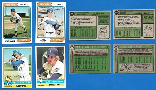 1974-76 Topps New York Mets 4 card lot, all different, Koosman, Kingman ...