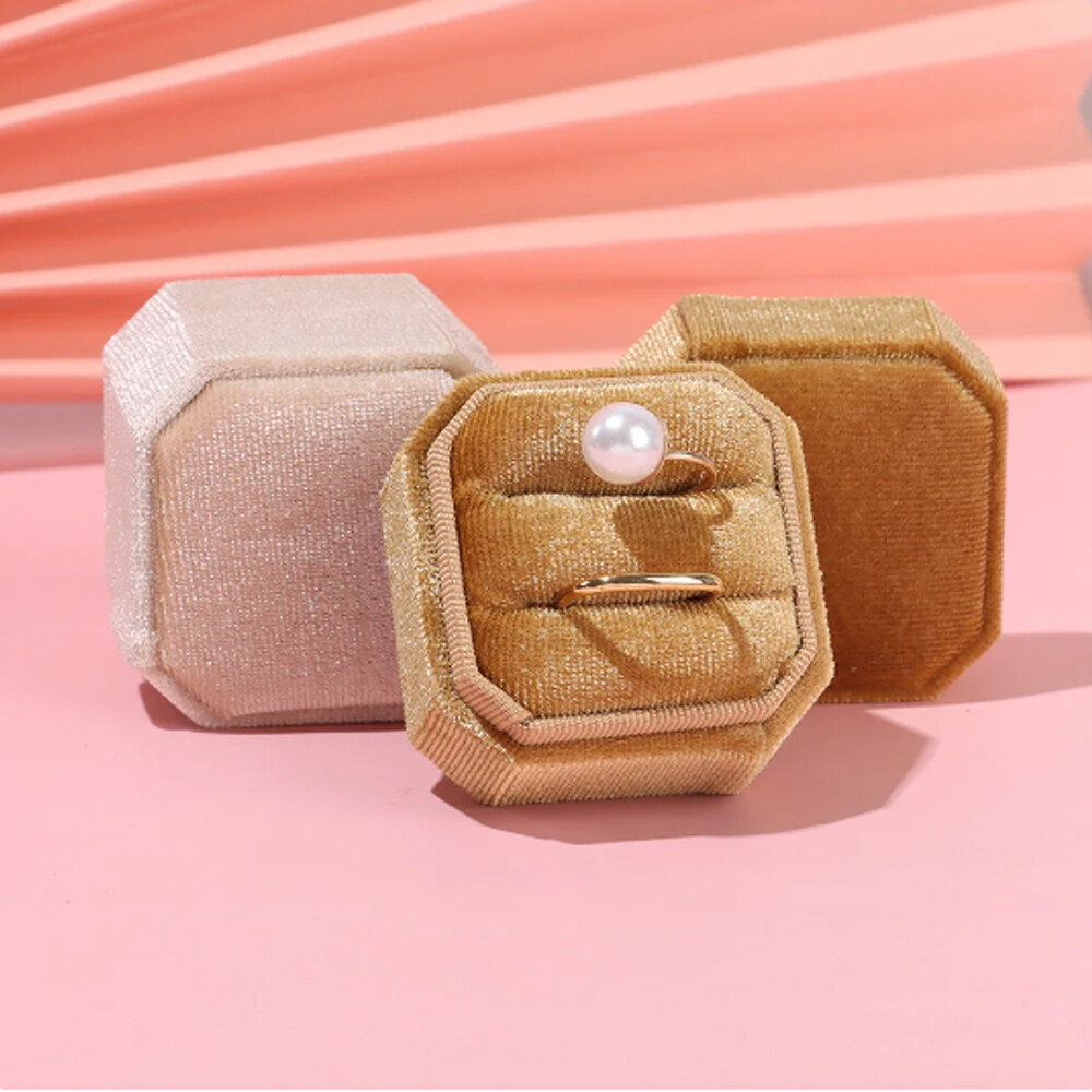 Octagon Velvet Double Ring Box Wedding Ring Storage Boxes with ...