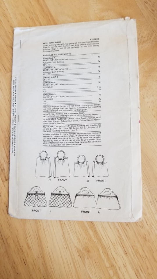 RARE VOGUE HANDBAGS 4 Styles 8833 Sewing Sewing Pattern UNCUT | eBay