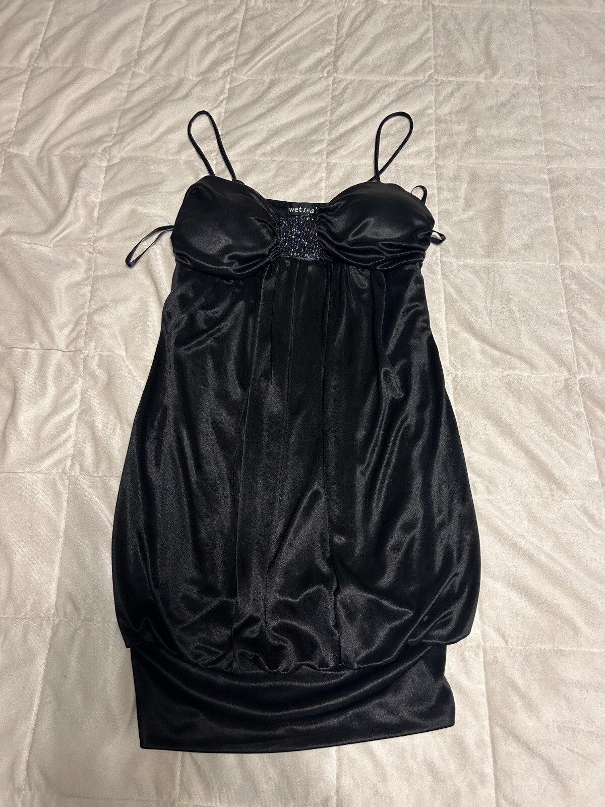 Wet Seal y2k Mini Bubble Dress Sequin Black Small Tan… - Gem