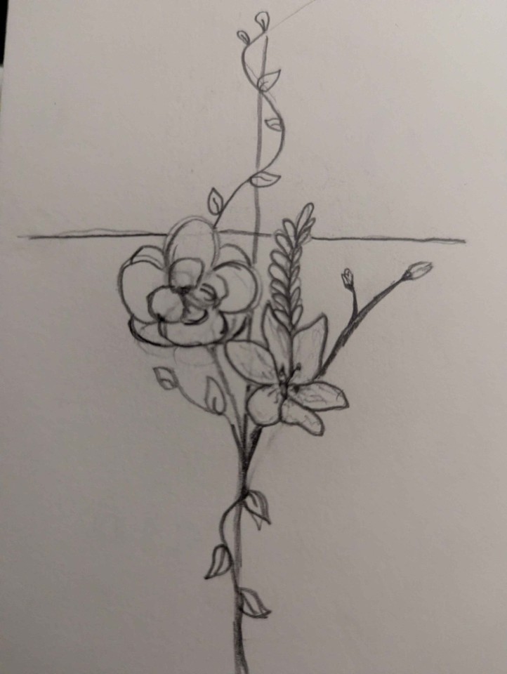 Original Art Card 5" X 3" Pencil Cross Floral Drawing 100% Handmade ...