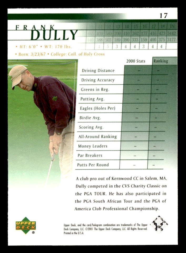Frank Dully 2001 Upper Deck Golf Card #17 | eBay