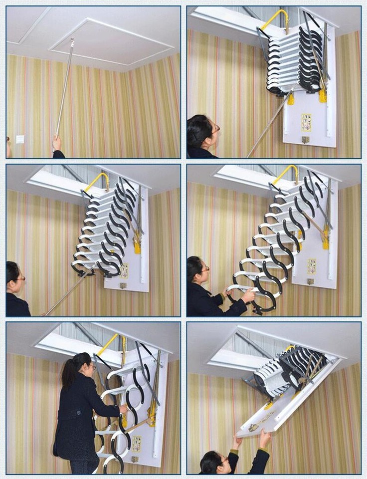 Attic Ceiling Ladder Open Size 27.5x47.5in Folding Retractable Carbon ...