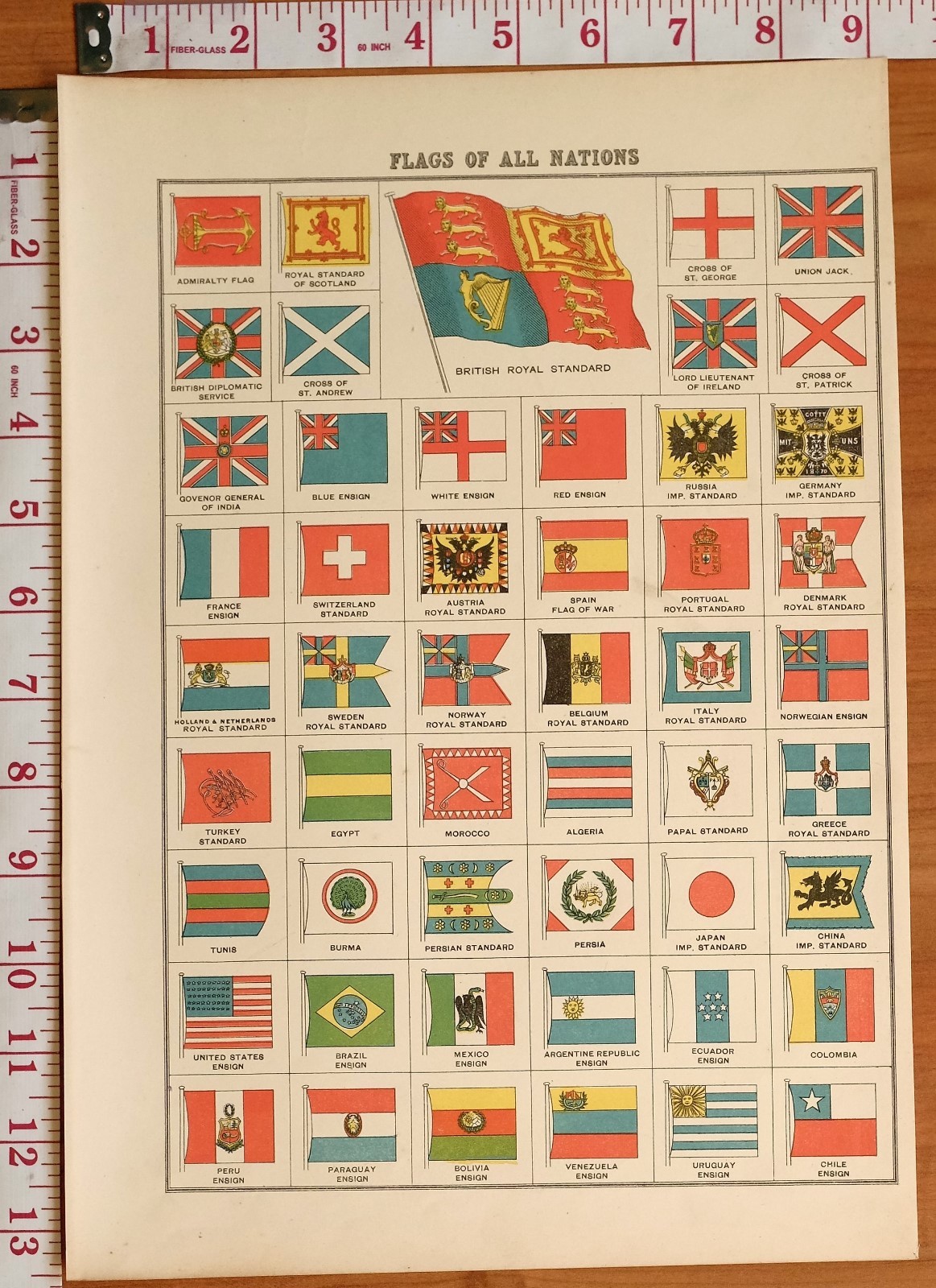 1898 ANTIQUE PRINT FLAGS OF ALL NATIONS NORWAY EGYPT BLUE ENSIGN JAPAN ...
