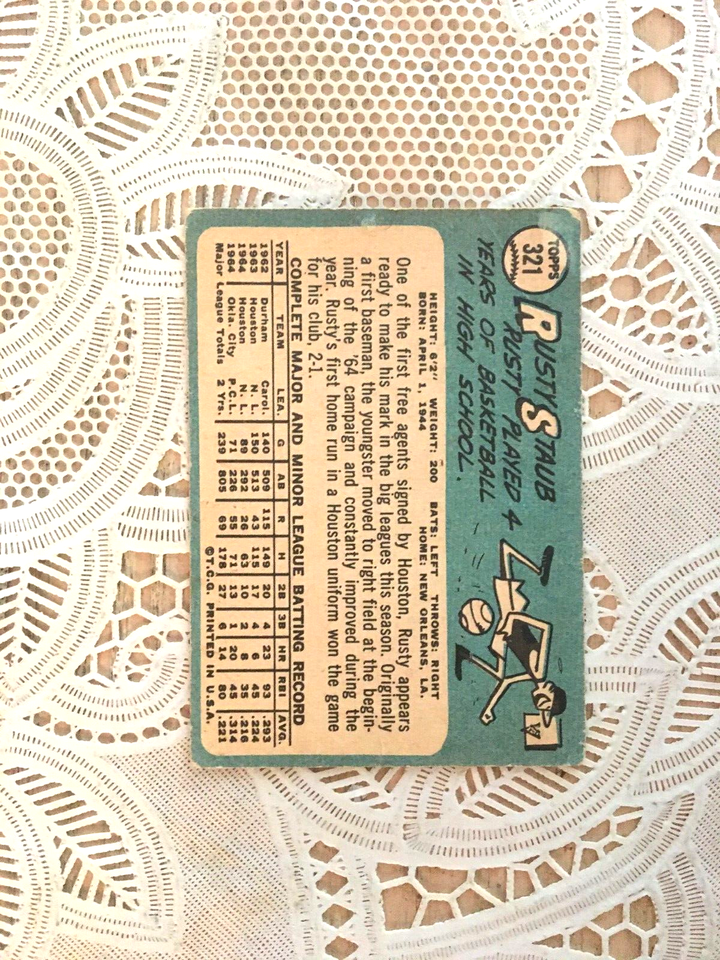 VINTAGE 1965 TOPPS RUSTY STAUB #321 POOR OLD HOUSTON ASTROS | eBay