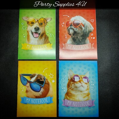 4x Funny Animals Mini Notebooks/Pets/Party/Bag/Filler/Kids/Sunglasses ...