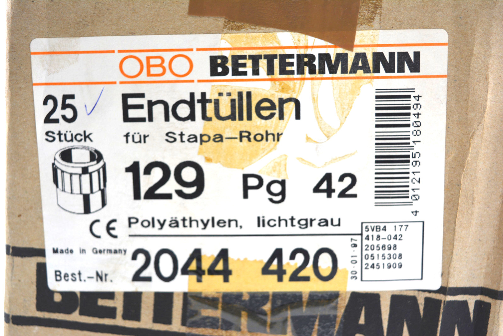 25x OBO BETTERMANN Endtülle für Stapa-Rohr PG42 2044420 Polyäthylen ...
