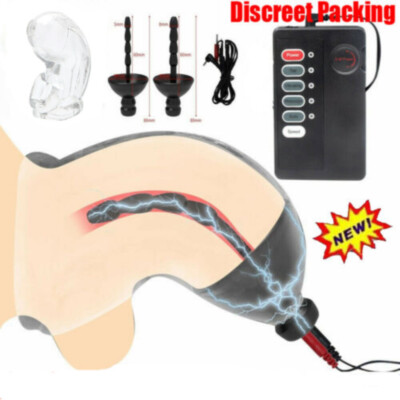 Male E-Stim Shock Chastity Cage Time Delay Ball Stretcher Enhancer ...