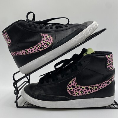 Nike Blazer Mid Black Pink Leapord Trainers Sz UK 4.5 Womens Leather ...