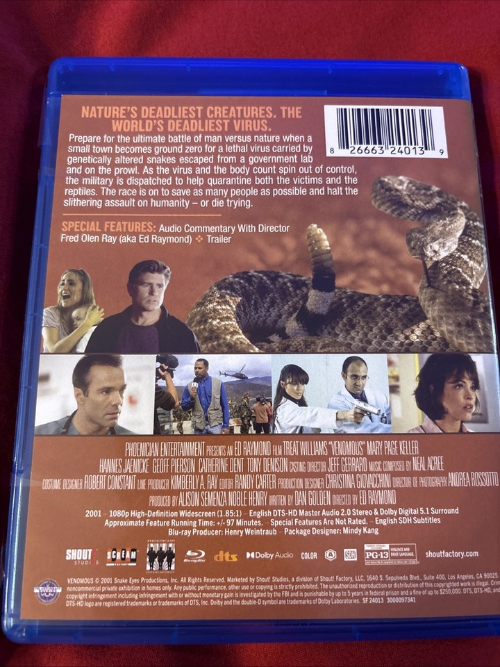 Venomous (2001) Blu-ray Scream Factory Treat Williams Snake Horror | eBay