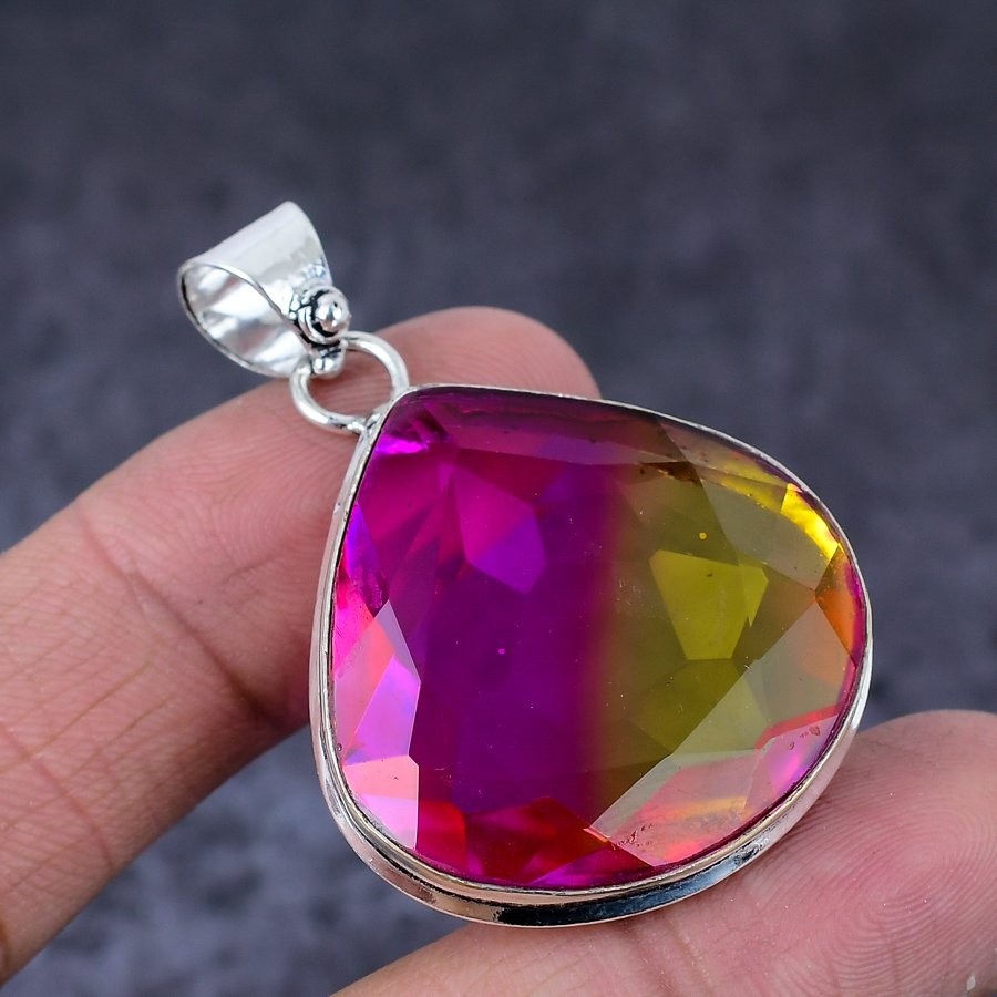 Bi-Color Tourmaline Gemstone 925 Sterling Silver Jewelry Pendant 1.89 ...