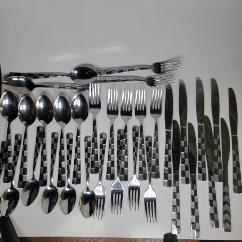 Towle International Silver Checkered Frost Stainless Flatware, 32pc lot ...