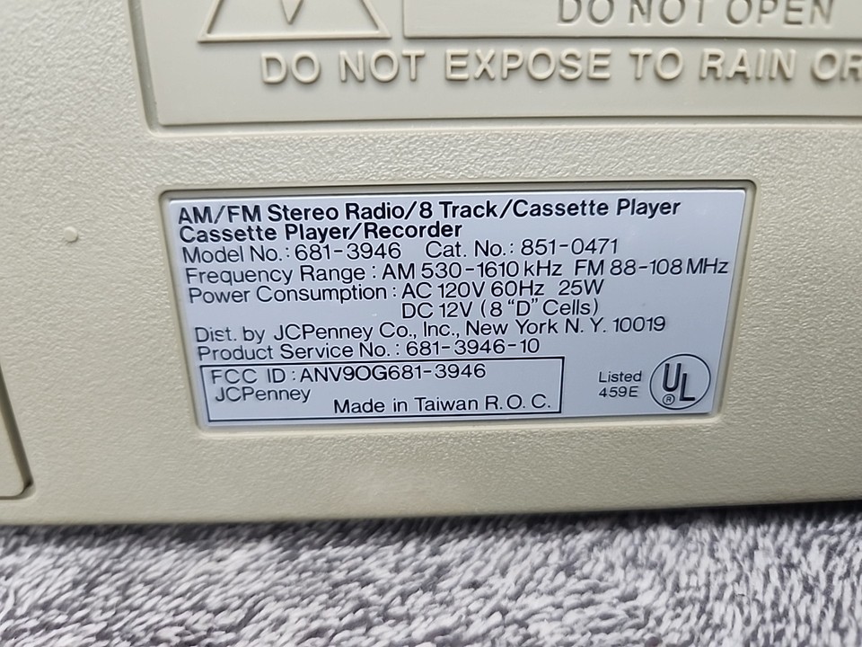 VTG JC Penney Boombox 8 Track AM/FM Radio Cassette Stereo 681-3946 AS ...