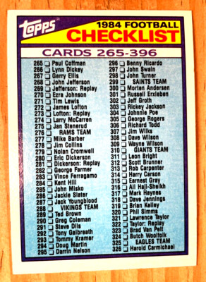 1984 TOPPS FOOTBALL CHECKLIST 265-396 CARD#398 NM-MT | eBay