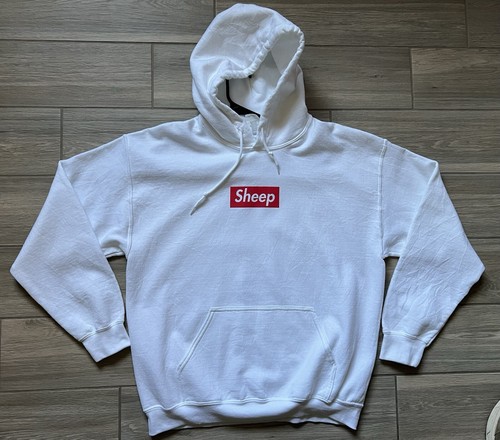 Sheep Supreme Style Box Logo Hoodie Sweatshirt Size Large White Red ...