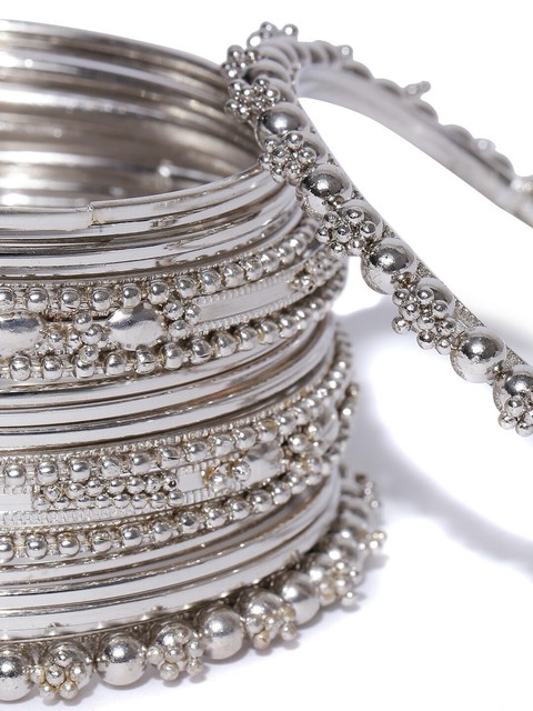 Bollywood Indian Bridal Wedding Style 2 Hands Bangles Set Silver Plated ...