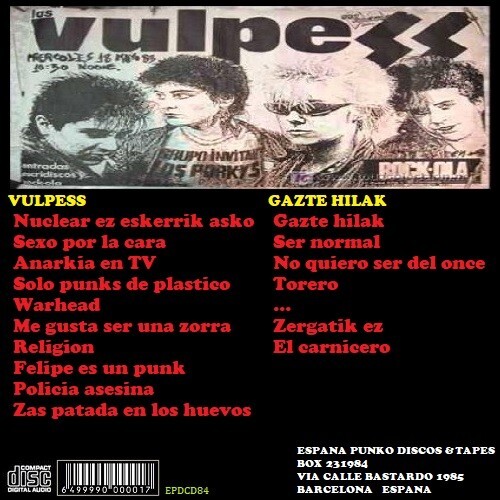 VULPESS / GAZTE HILAK directo sale garaje 1984 spanish punk rock ...