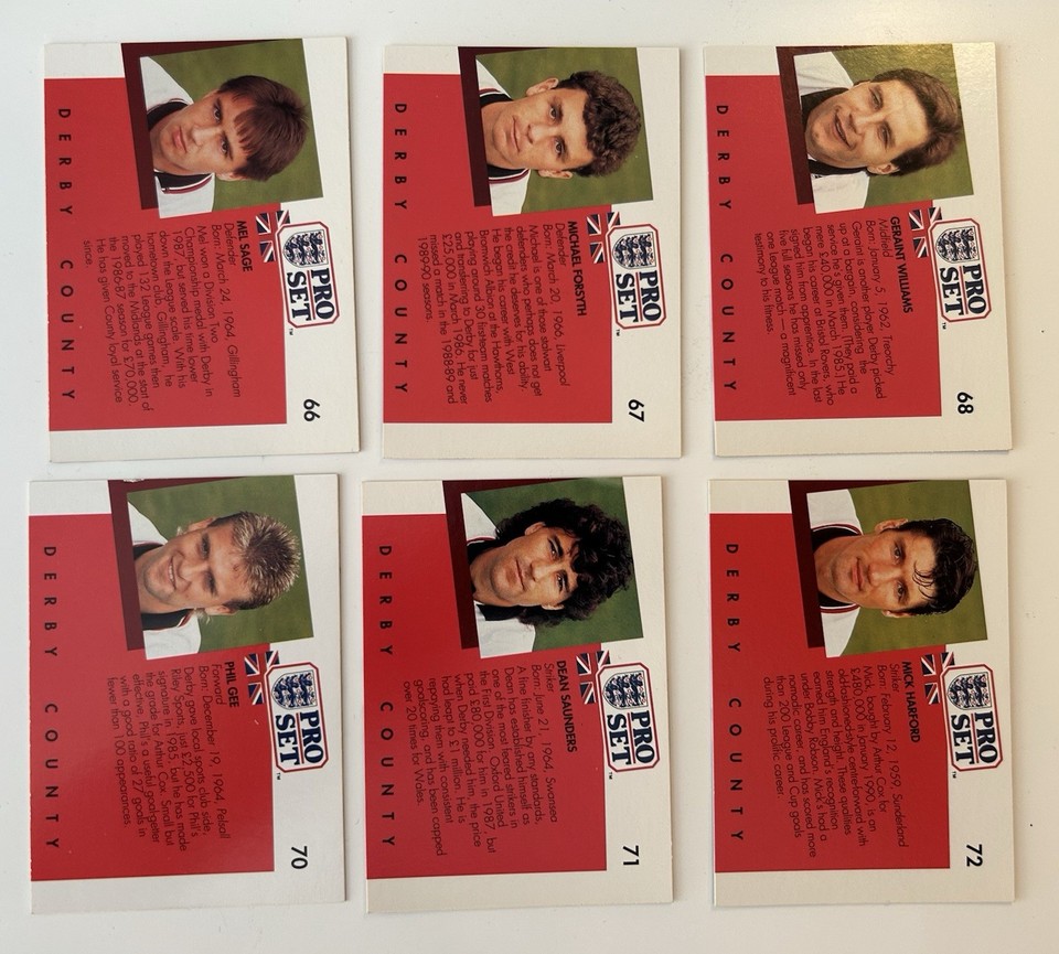 PRO-SET Football Trading Cards - 1990-1991 – Derby County - Gee, Sage ...
