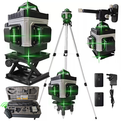 16 Line Laser Level Green Self Leveling 4D Cross Measure Tool Kit + 2 ...