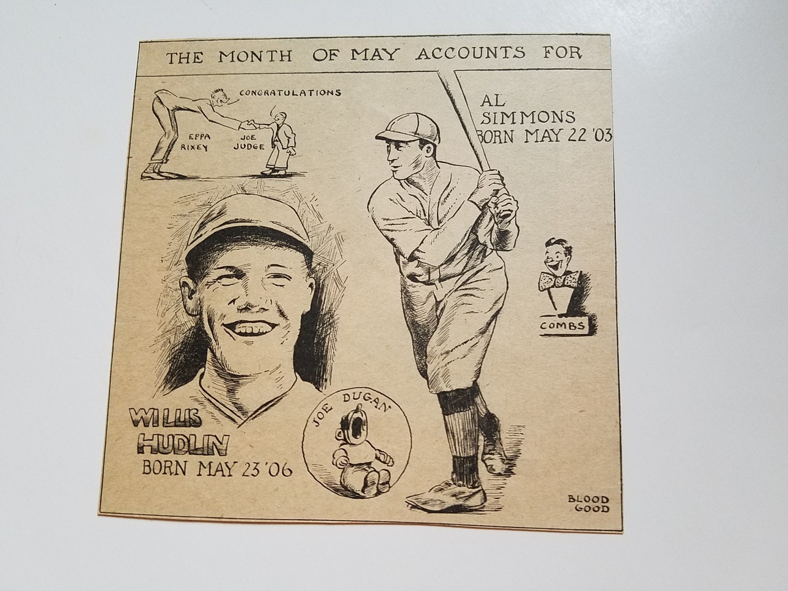 Al Simmons Eppa Rixey Earle Combs Joe Dugan Judge Willis Hudlin 1929 ...