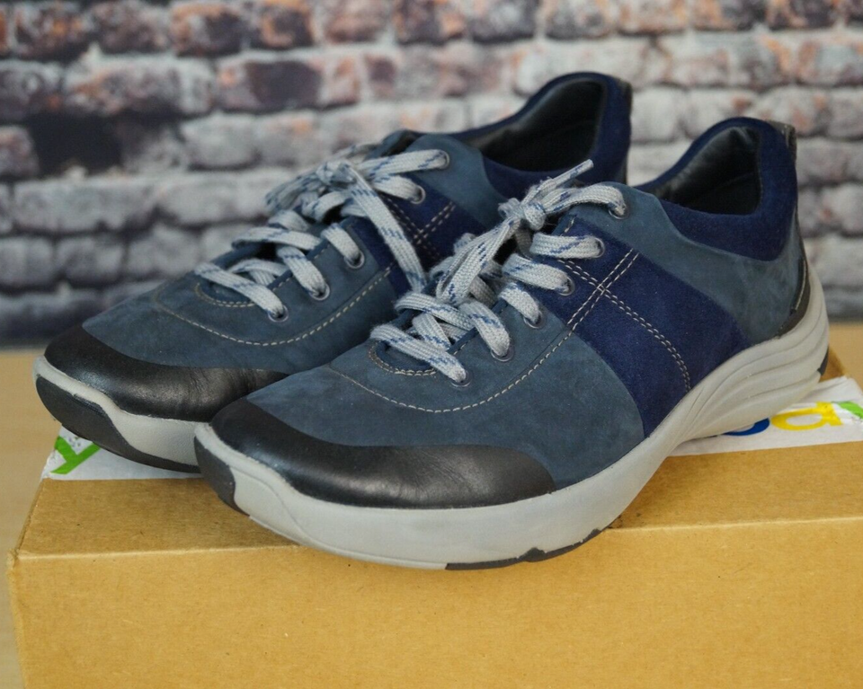 Clarks Womens Wave Walk Shoes Blue Low Top Lace Up Leather Waterproof 8 ...