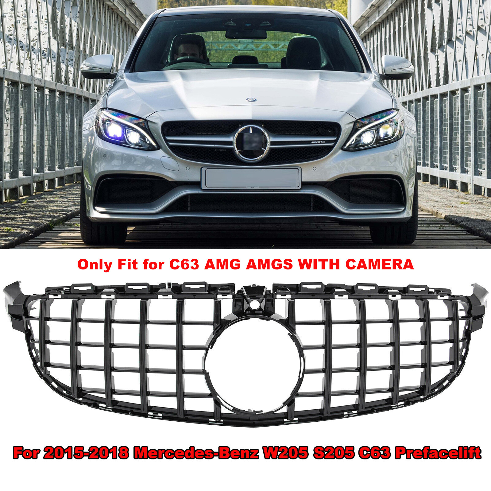 For 15-18 Mercedes W205 S205 C63 AMG Pre lift Front Bumper Grille W ...
