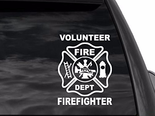 Fire Dept Window Decals Firefighter Emblem Flames "First In Last Out"