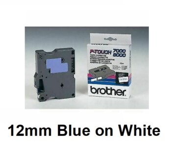 P-TOUCH 7000 TX-233 LAMINATED LABELLING TAPE 12mm GLOSS BLUE on WHITE ...