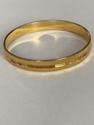 Crown Trifari M Diamond Cut Etched Brushed Gold Tone Bangle Bracelet ...