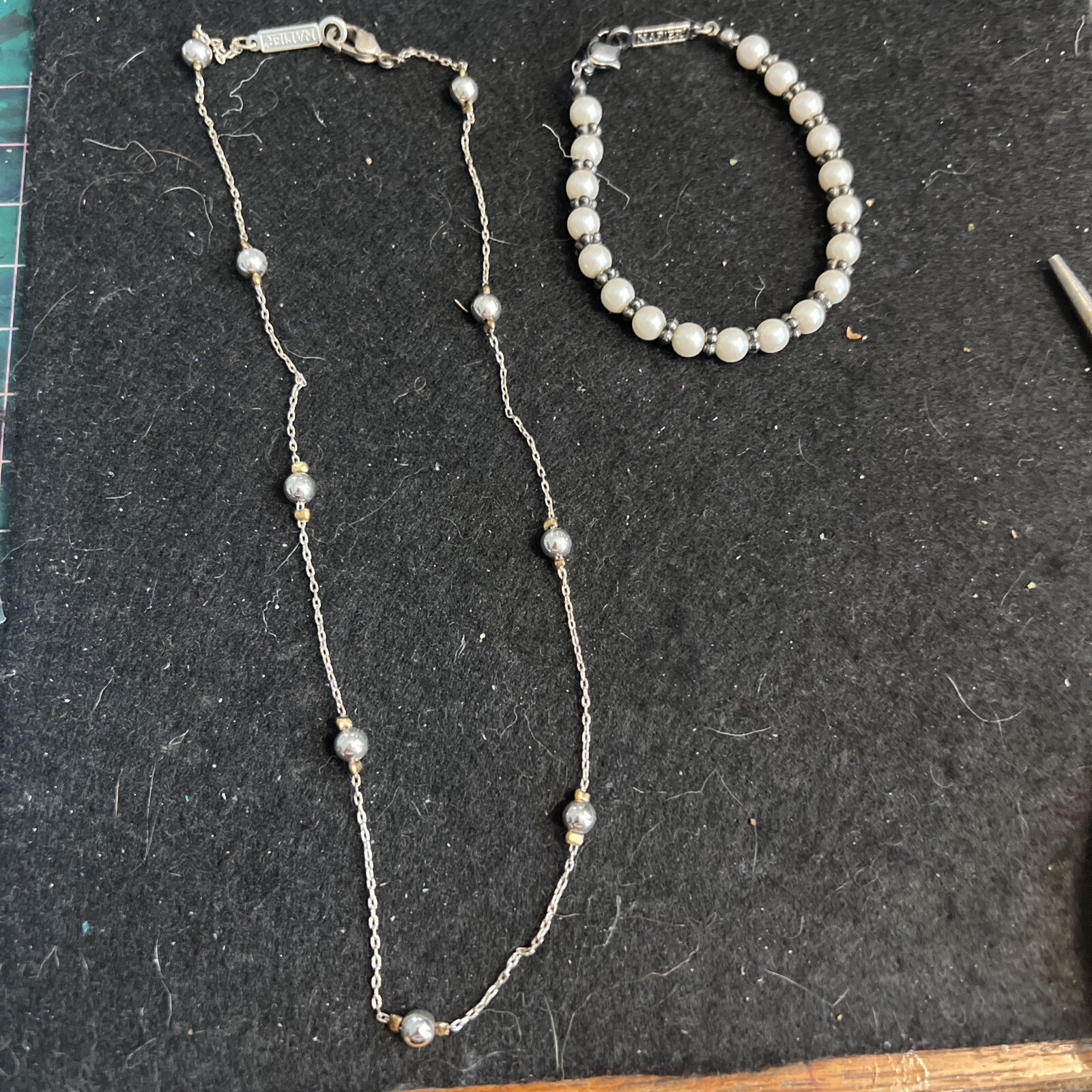 vintage napier silver ball necklace And Faux Pearl Br… - Gem