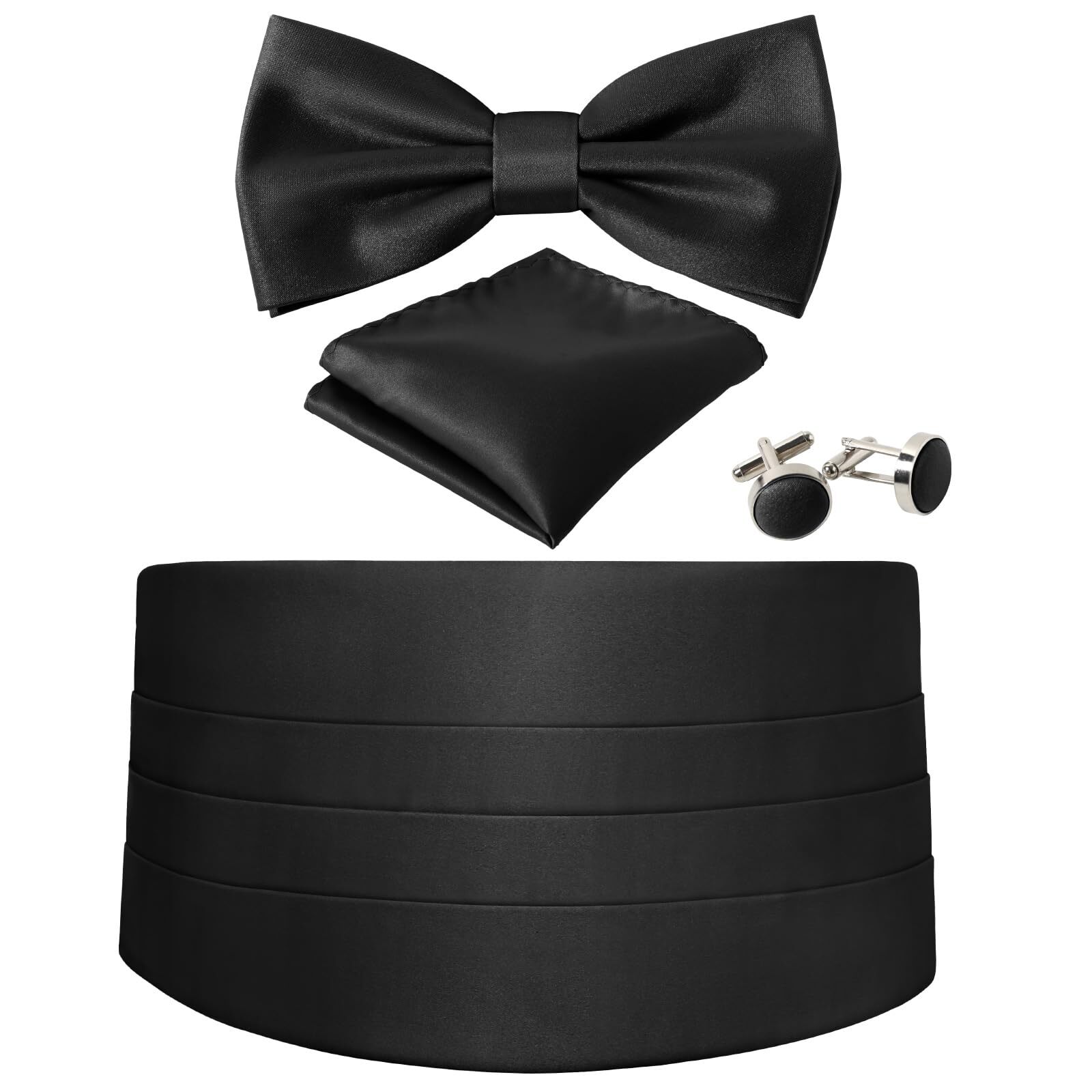 Cummerbund and Bow Tie Set Solid Color Adjustable Formal Men's Black Cumberbund | eBay