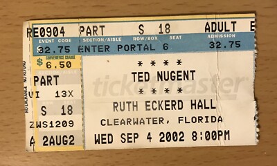 2002 TED NUGENT CLEARWATER FL CONCERT TICKET STUB CAT SCRATCH FEVER ...