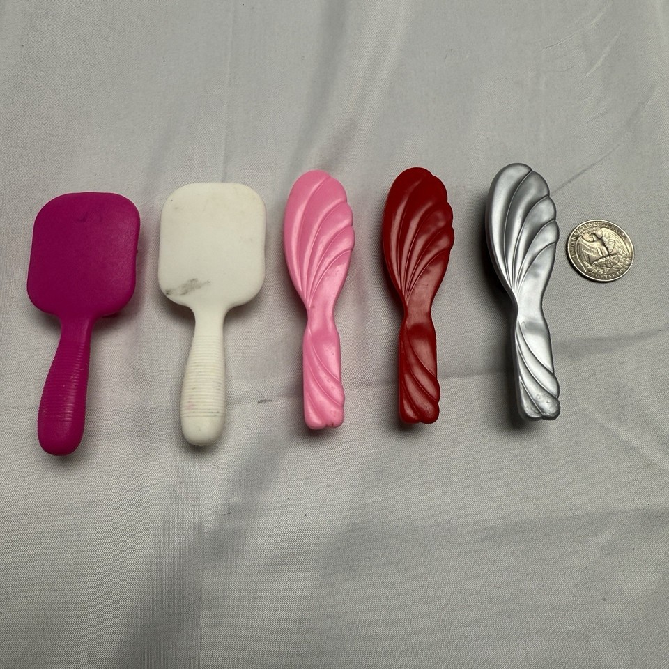 Barbie Doll Vintage Shell & Square Hair Brush Pink White Silver Brushes ...