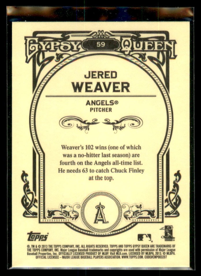 2013 Topps Gypsy Queen Jered Weaver #59 Los Angeles Angels | eBay