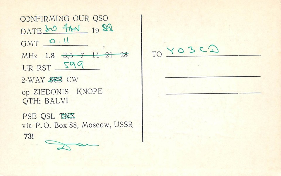 QSL Radio Amateur Station USSR Soviet Union Latvia UQ2GN | eBay